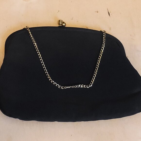 unbranded | Bags | Vintage Black Handbag Metal Frame Green Red Twist ...